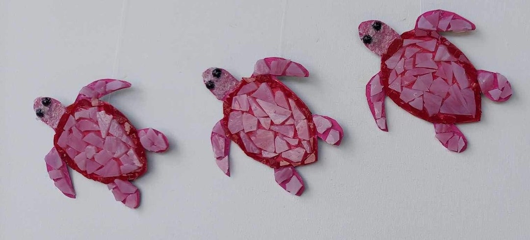 Set of 3 Pink Glass Copper Sea Turtles Ocean Life Wall Hanging - Etsy
