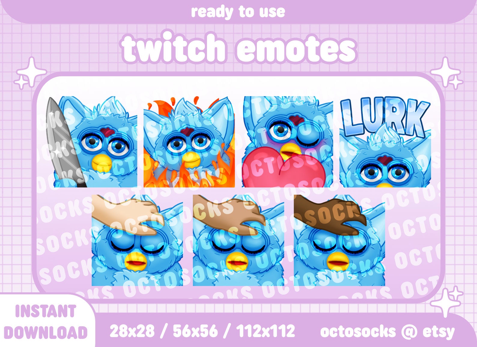 5 Emotes | Furby | 90s | Retro | Blue | Twitch | Discord | Lurk | Head ...