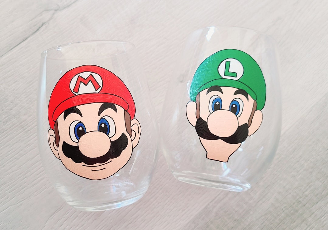 Hand Painted Super Mario Brothers Wine Glasses. Mario and Luigi / Gamer ...