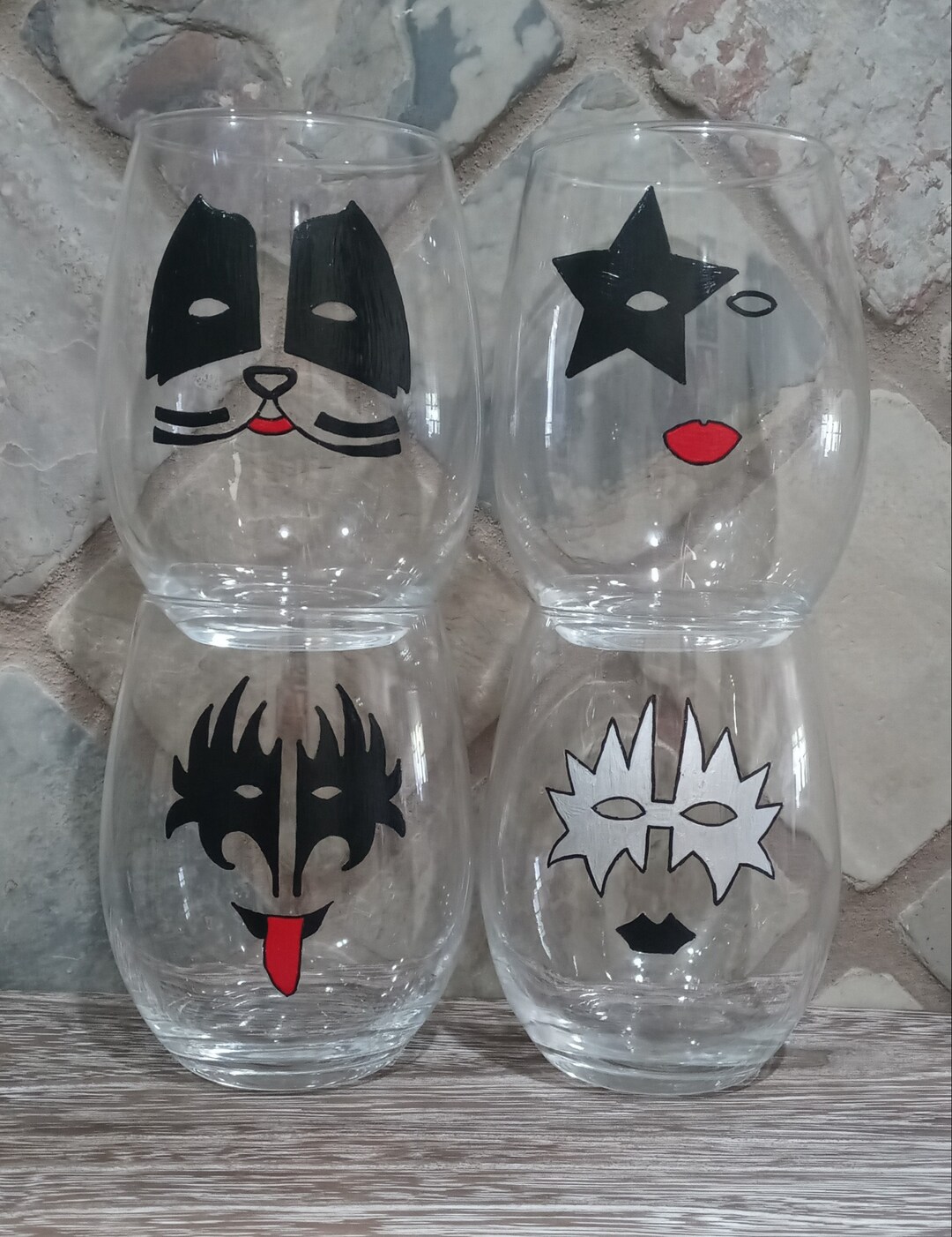Hand Painted Custom KISS Set of 4 Wine Glasses or Pint Glasses Gene ...
