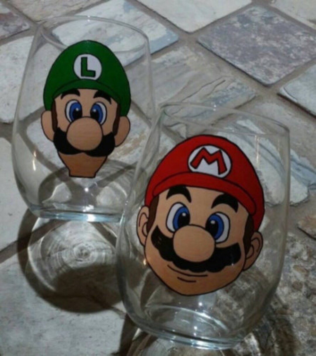 Hand Painted Super Mario Brothers Wine Glasses. Mario and - Etsy
