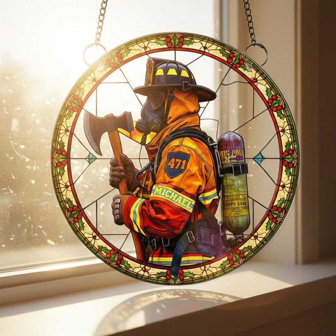 Personalized Christmas Gifts Firefighter Suncatcher 2025, Custom ...