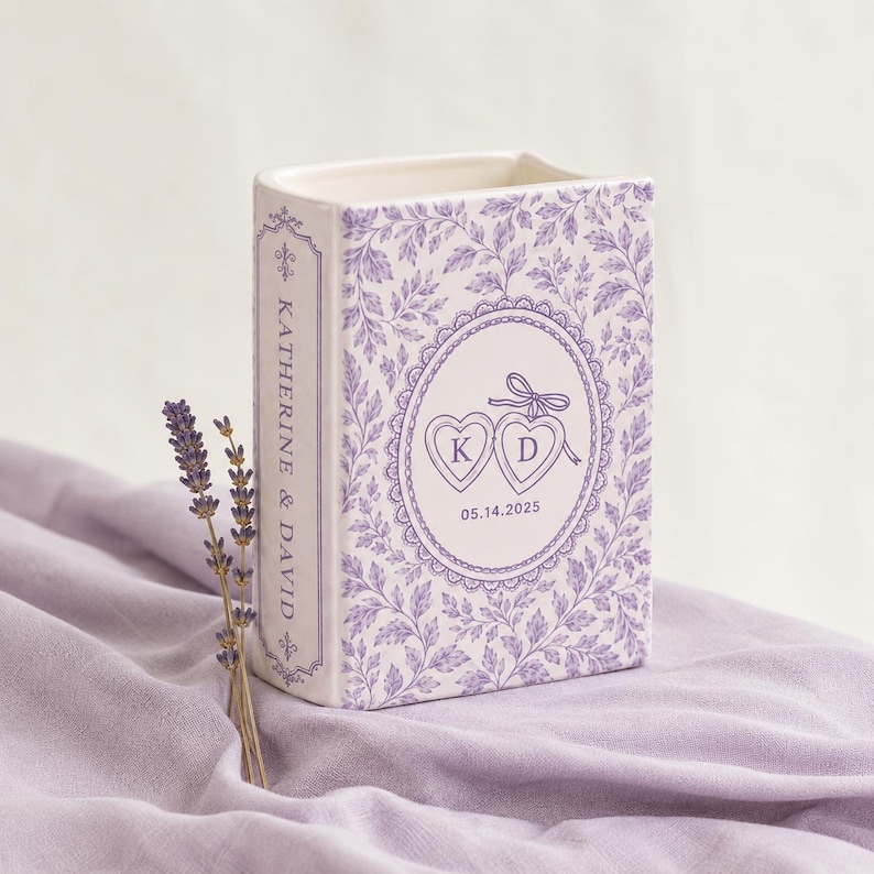 Personalized Engagement Ceramic Book Vase, Custom Toile De Jouy Couple ...