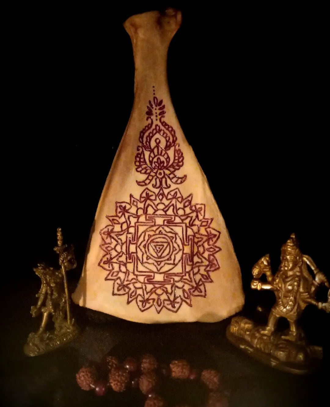 Kali Hindu Goddess Deer Scapula Carving With Yantra and Mehndi Henna ...