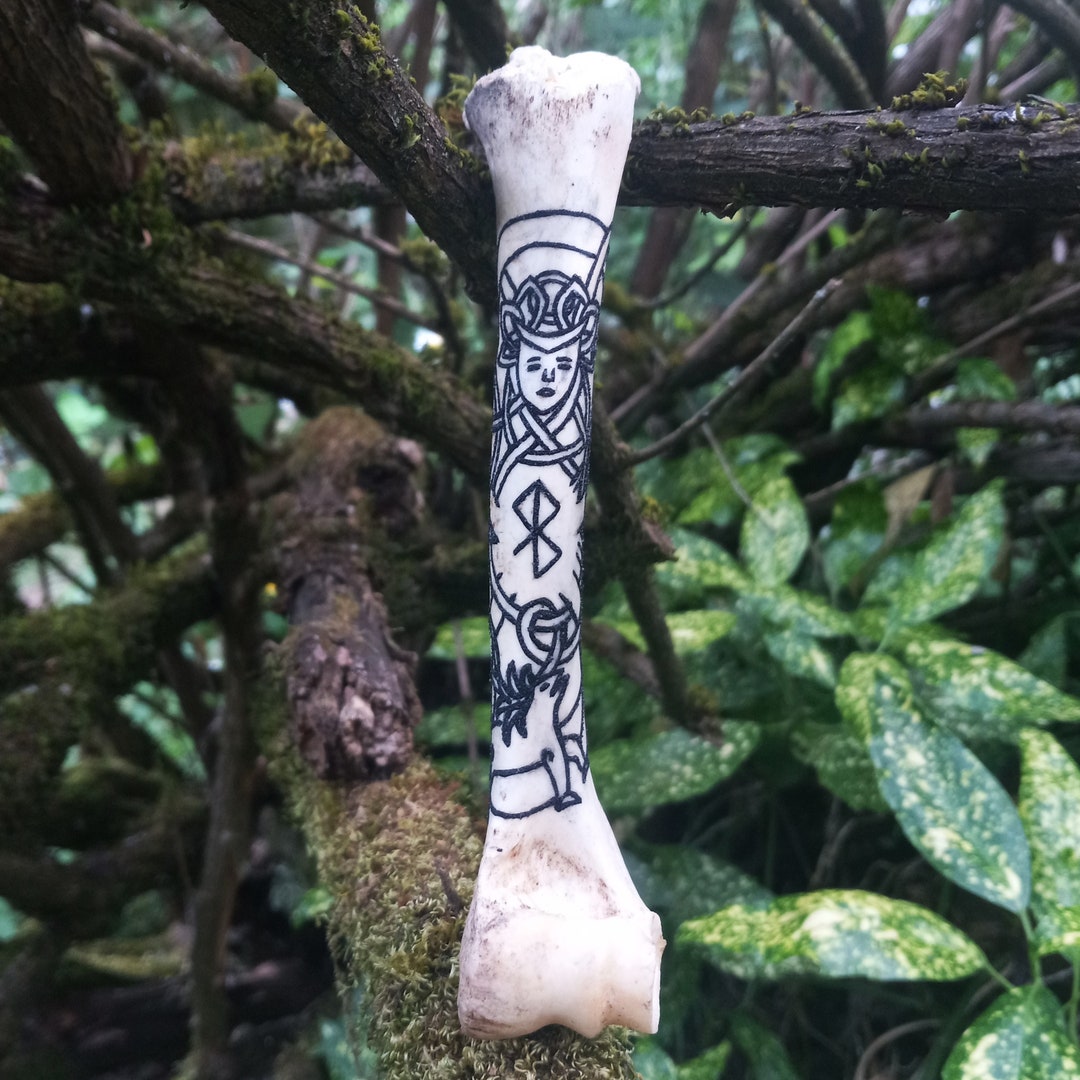 Freya Norse Goddess Bone Carving With Knotwork Design, Bindrune, and ...