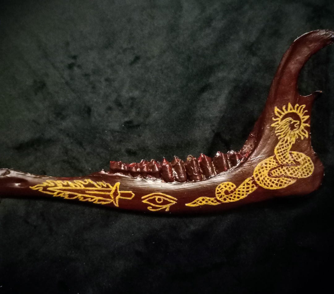 Lion Serpent Sun, Eye of Ra, and Flaming Sword on Deer Jaw Bone - Etsy