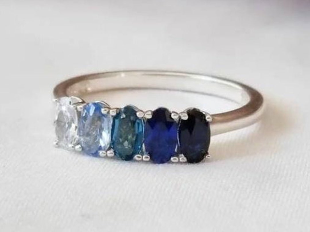 Multi Gemstone Ring Eternity Band, Anniversary Ring 925 Silver Rainbow ...