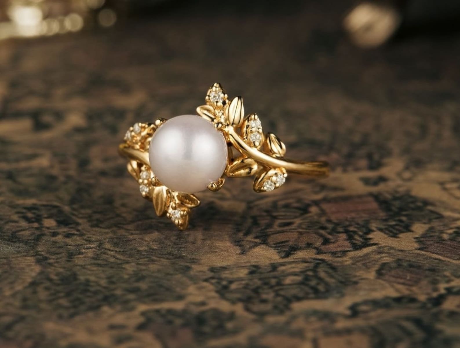 Vintage Water Pearl Engagement Ring 14K Gold Moissanite Cluster Wedding ...