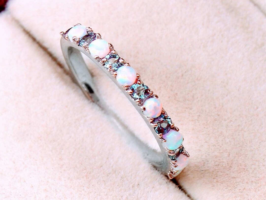 Opal & Alexandrite Wedding Band Alexandrite Wedding Ring 925 Sterling ...