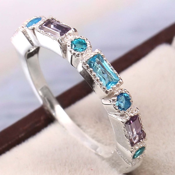 Blue Topaz and Alexandrite Eternity Ring - Etsy