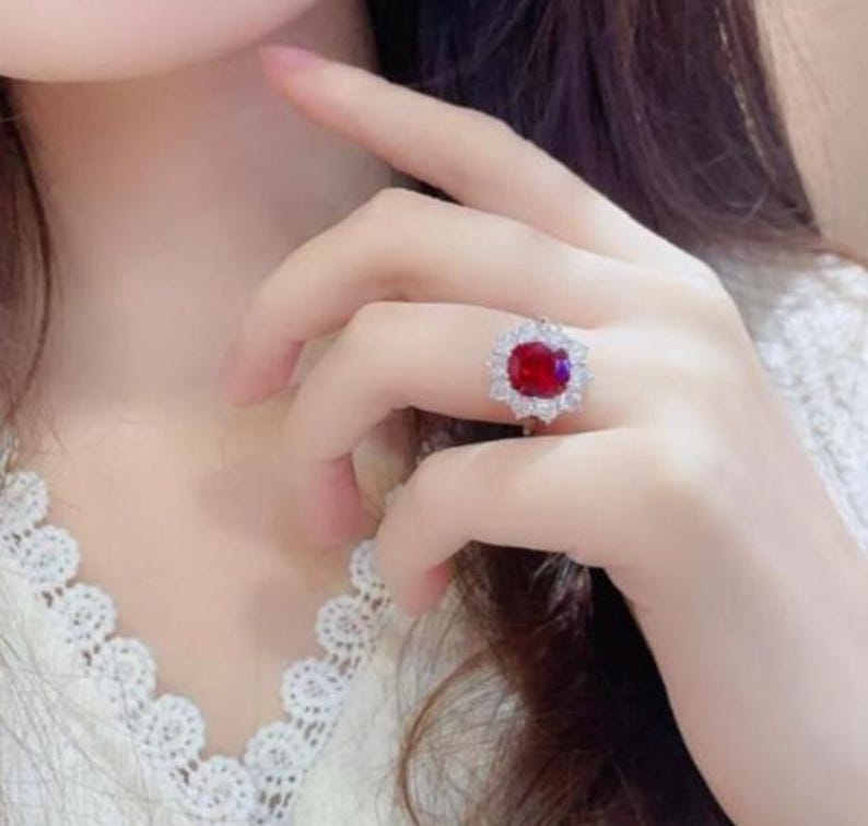 Oval Garnet Ring 925 Sterling Silver Red Gemstone Art Deco Handmade ...
