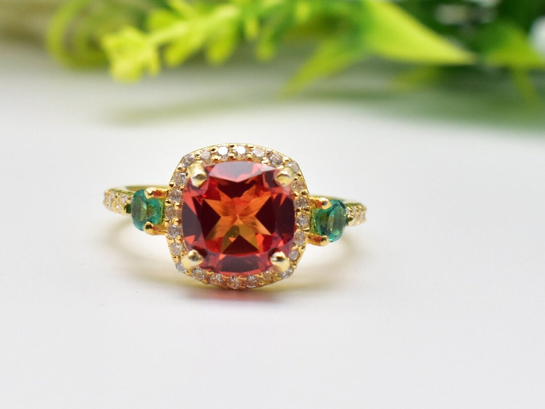 Orange Sapphire Ring Cushion Cut 925sterling Silver Ring Sapphire ...