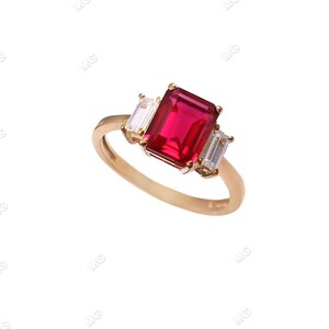 Emerald Cut Lab Created Ruby Engagement Ring for Women, Vintage Wedding ...