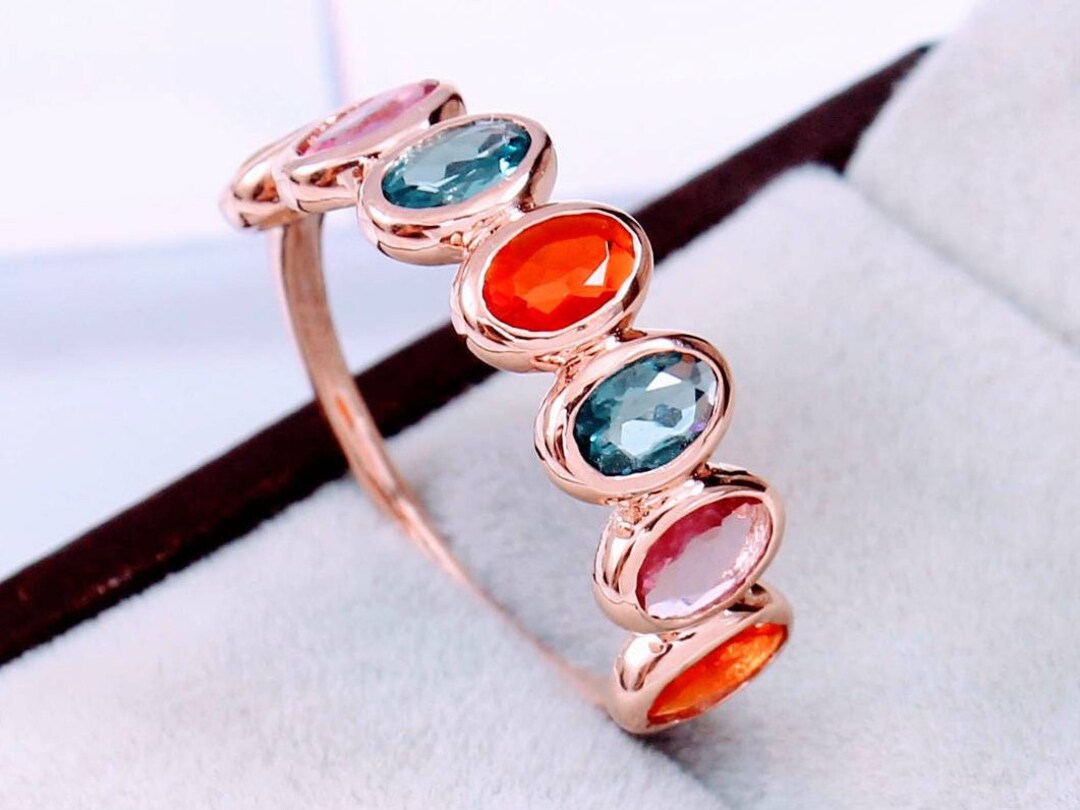 Multi Gemstone Eternity Band Rose Gold Sapphire Ring Colorful Eternity ...