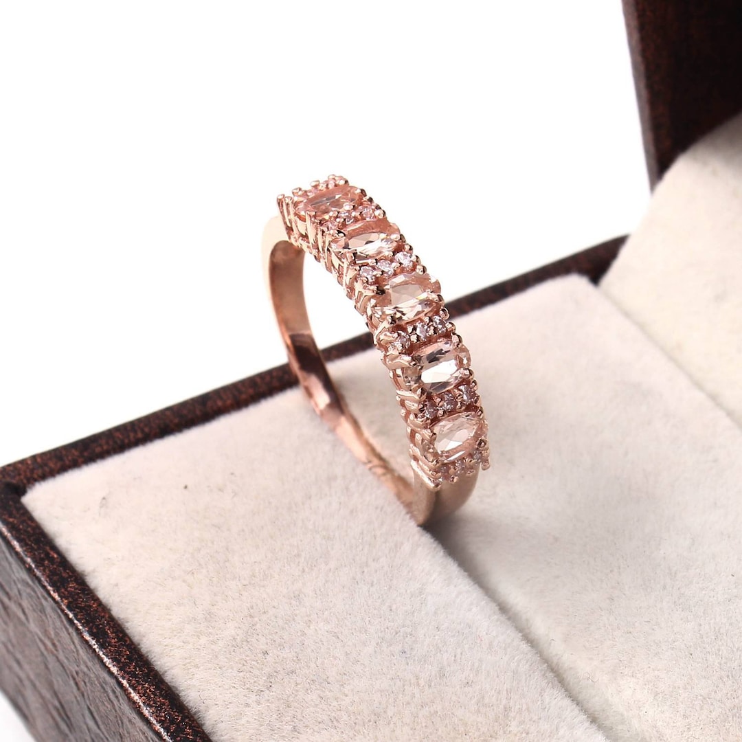 Morganite Ring Natural Morganite Ring Morganite Half Eternity Band ...
