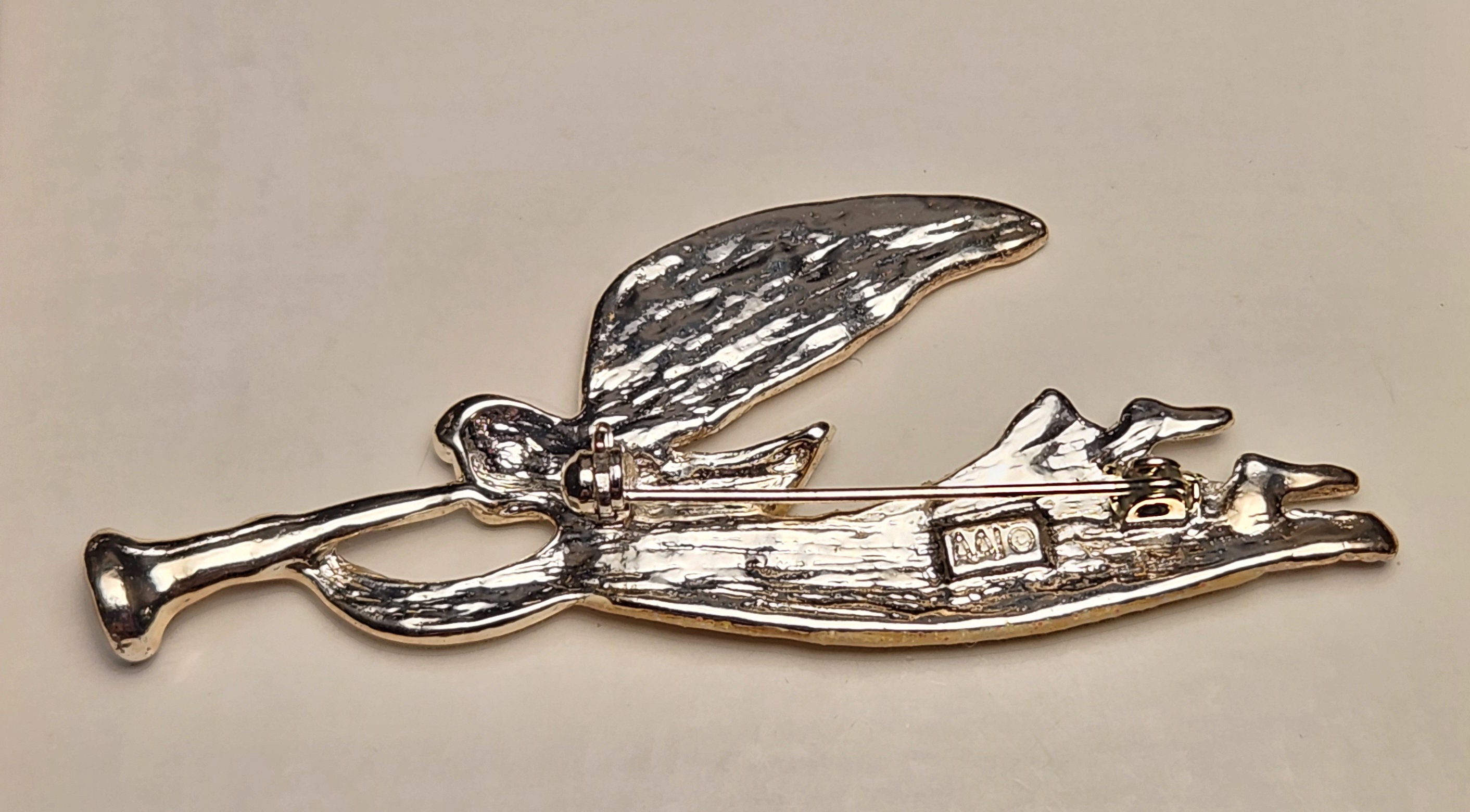 AAI Gold-tone and Cream Colored Flying Angel Brooch - Etsy