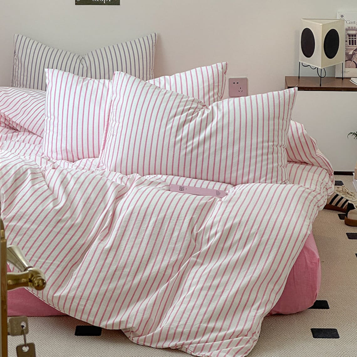 Cozy Pink Stripes Bed Sheets, 100% Cotton Bedding, Dorm Room Bedding ...