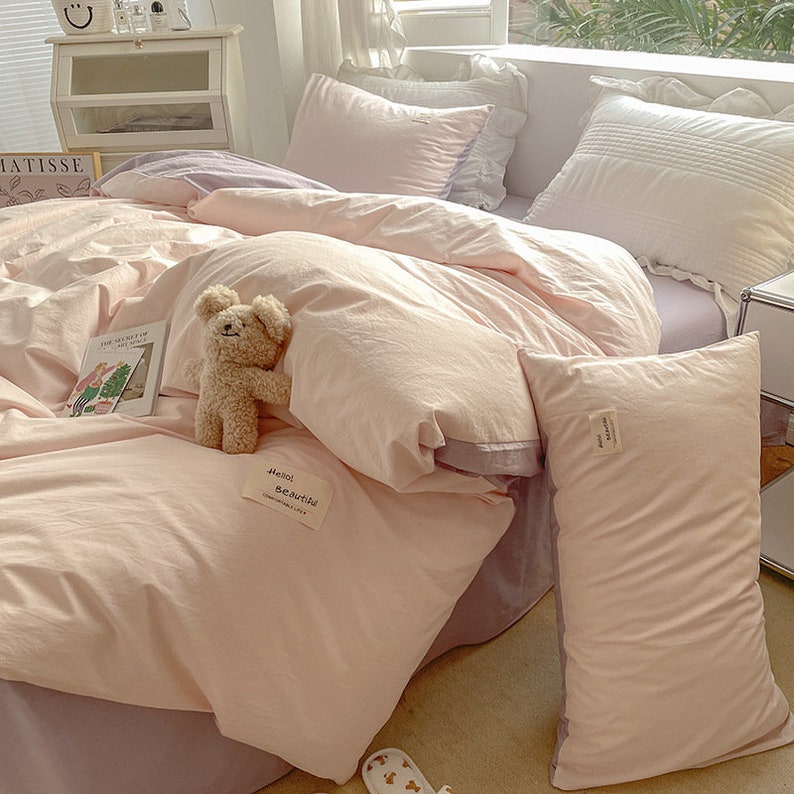 Aesthetic Room Pastel Bedding Set 100% Cotton Bedsheet Set - Etsy