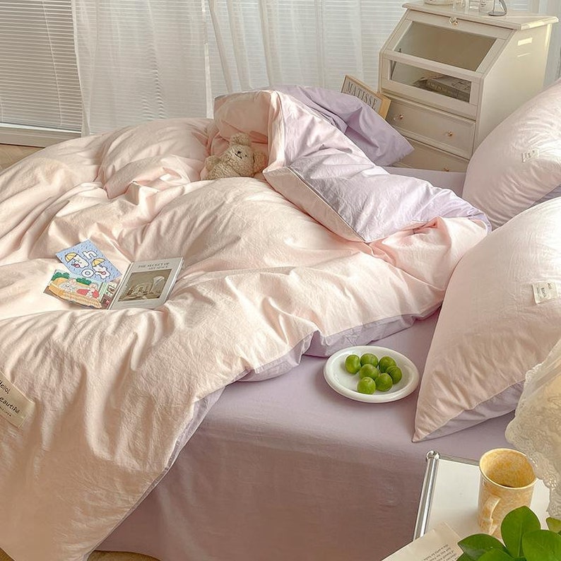 Aesthetic Room Pastel Bedding Set 100% Cotton Bedsheet Set - Etsy