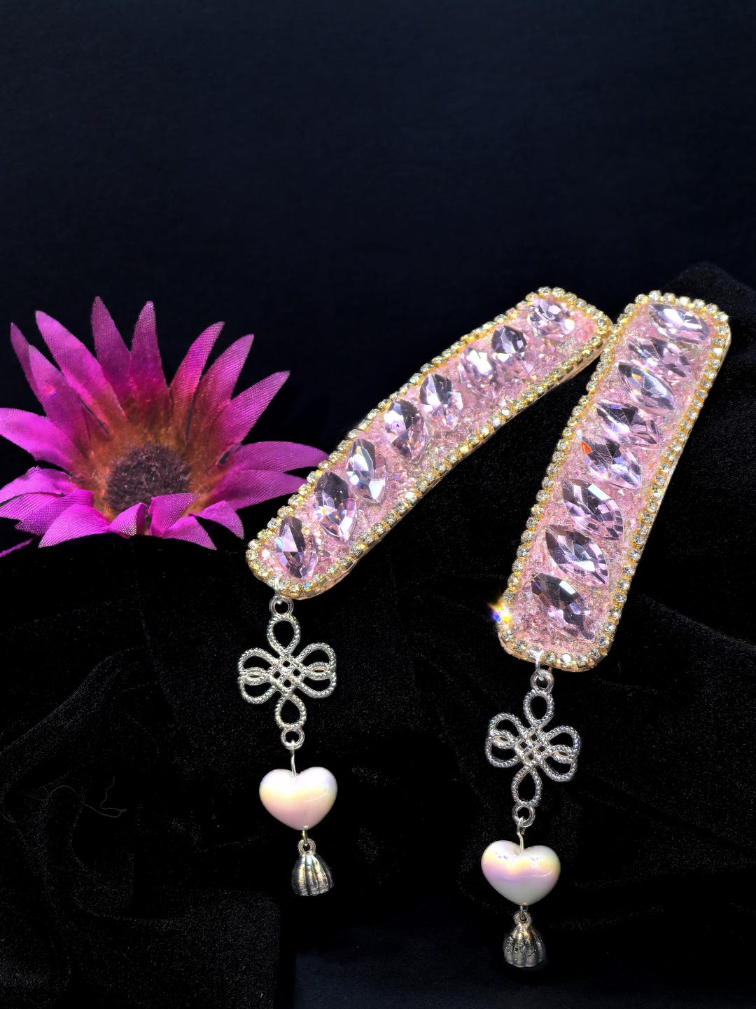 Handmade Crystal Hair Clips – Sparkly Rhinestone Barrettes With Dangle ...