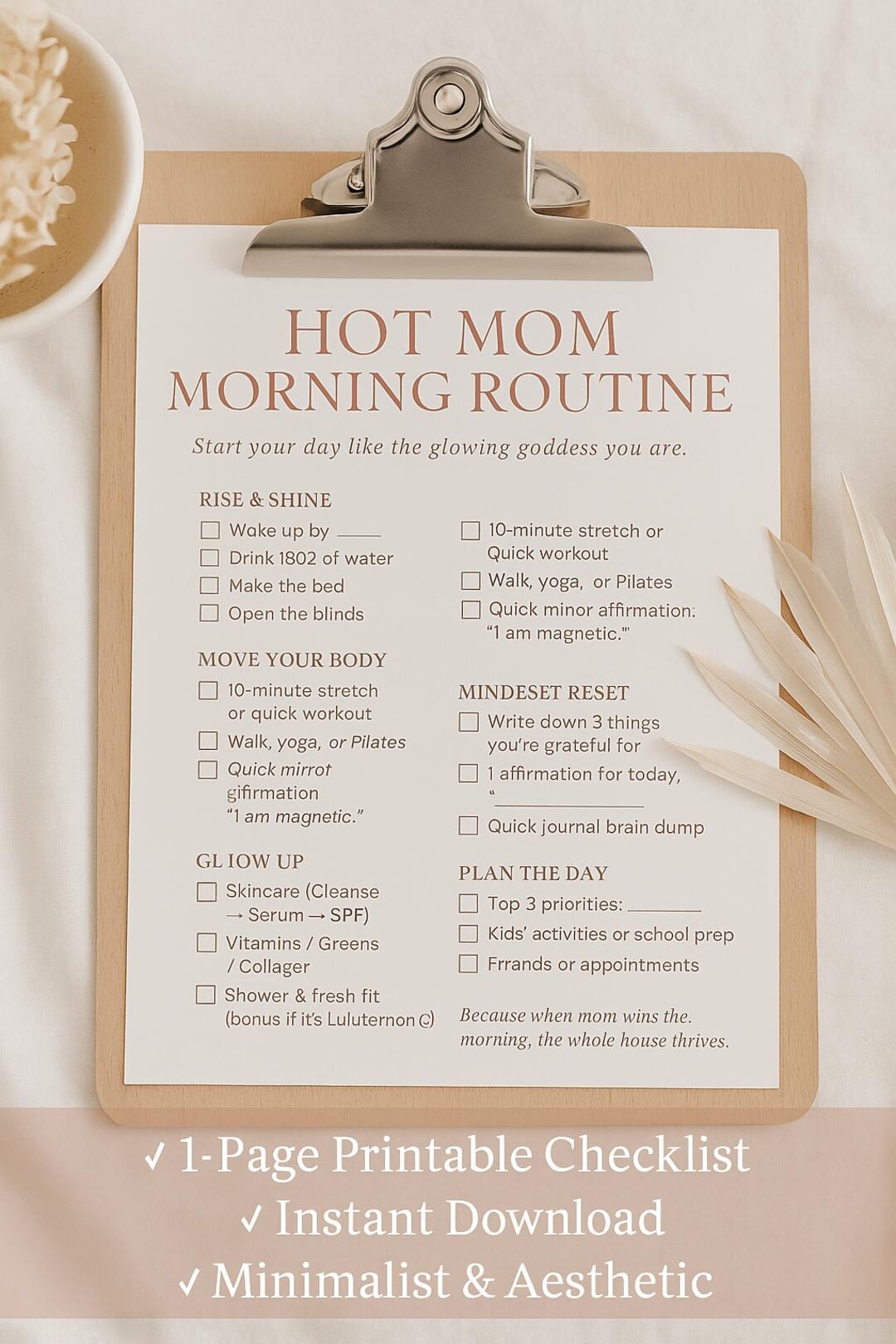 Hot Moms Checklist | Printable Daily Self-care Planner for Moms | Funny ...