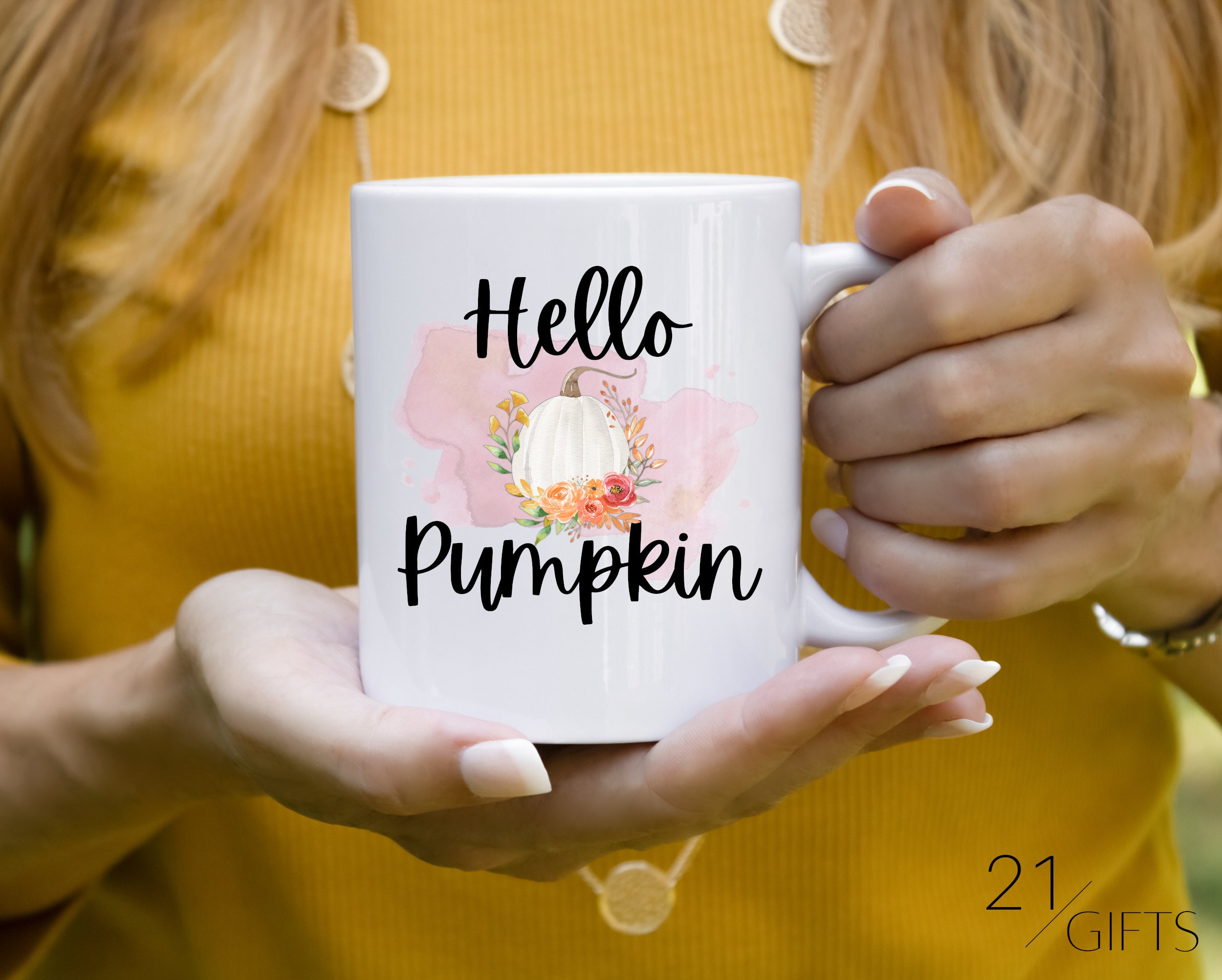 Hello Pumpkin Boho Mug Watercolor Pumpkin Mug Fall Decor Thanksgiving ...