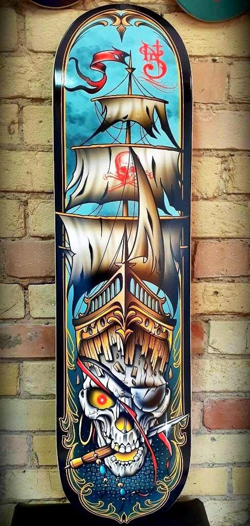 SKRBL Custom Skateboard Deck Art Pirate Skull Design - Etsy