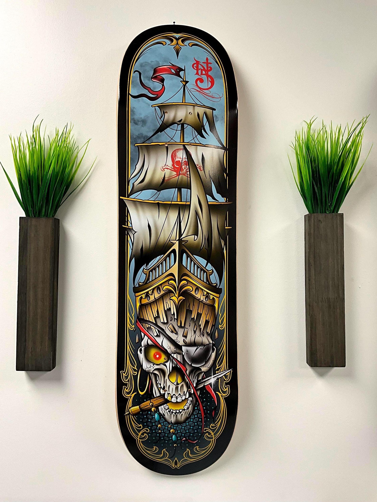 SKRBL Custom Skateboard Deck Art Pirate Skull Design - Etsy