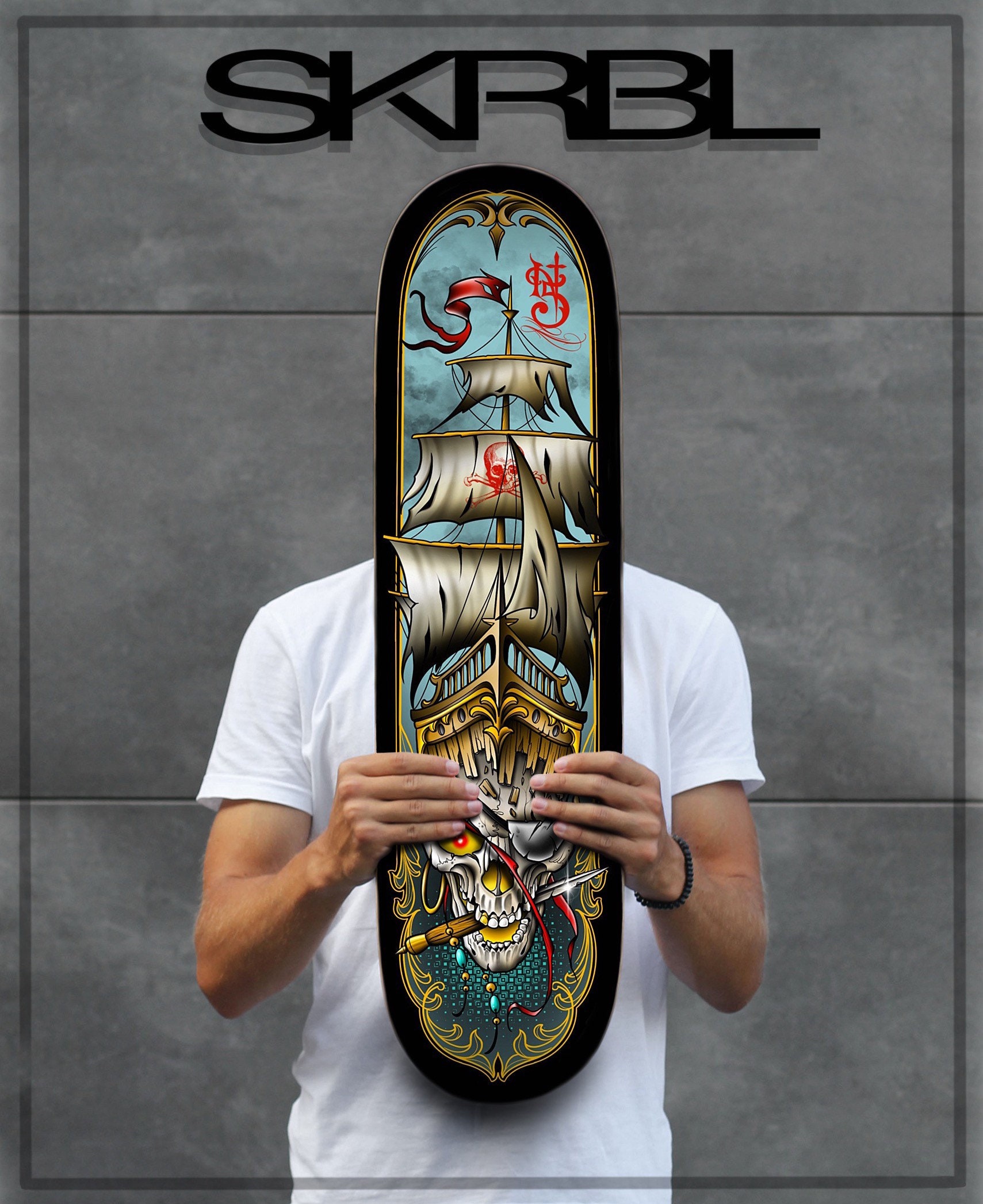 SKRBL Custom Skateboard Deck Art Pirate Skull Design - Etsy