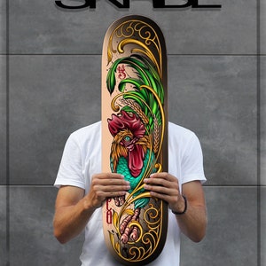 Loco Rooster Custom Skateboard Deck Art SKRBL Skateboards - Etsy