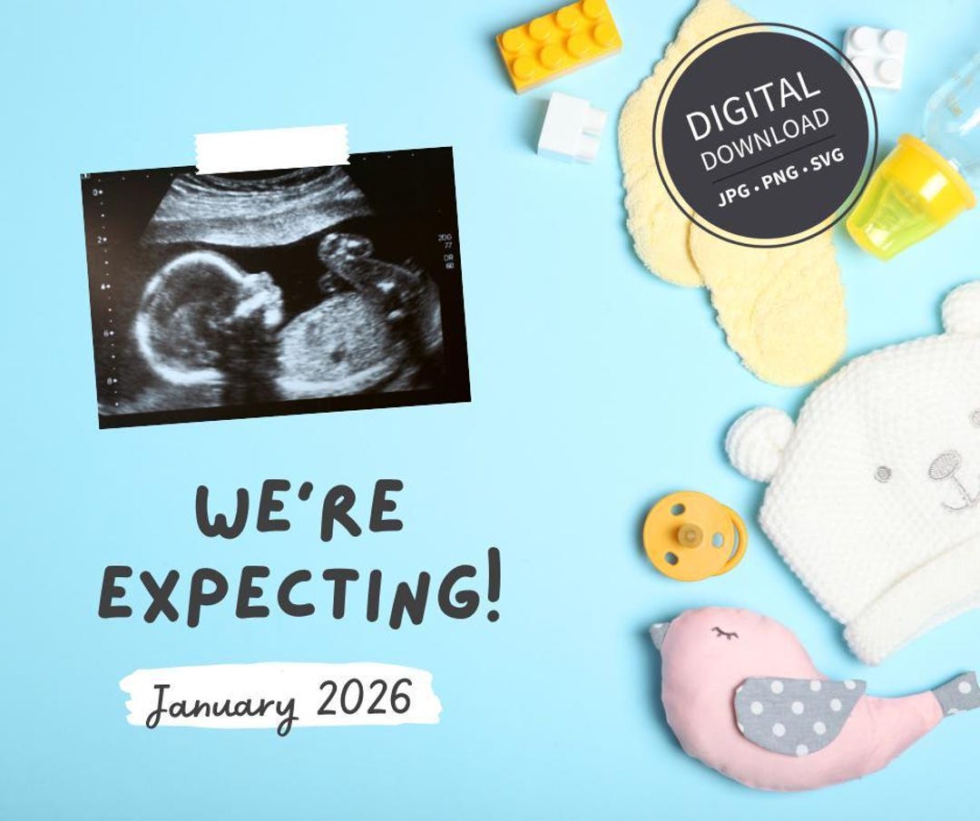 Blue Baby Announcement Post PNG Digital We're Expecting Customizable ...
