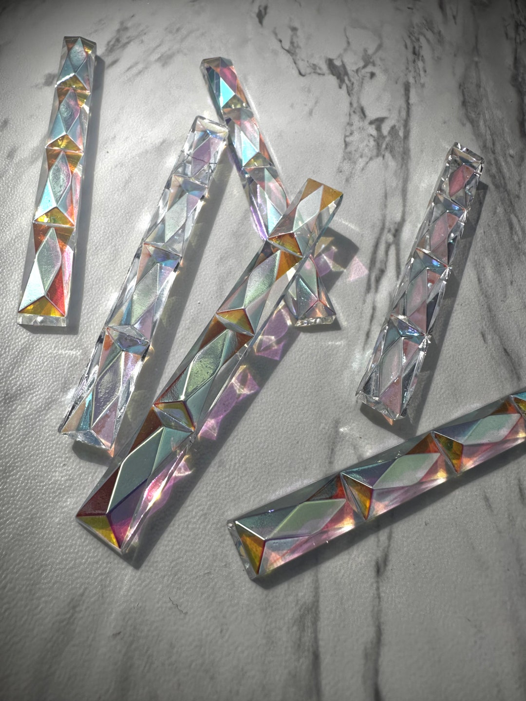 2x Trichroic Clear Faceted 4 Rectangular Segmented Crystal Glass Bars ...