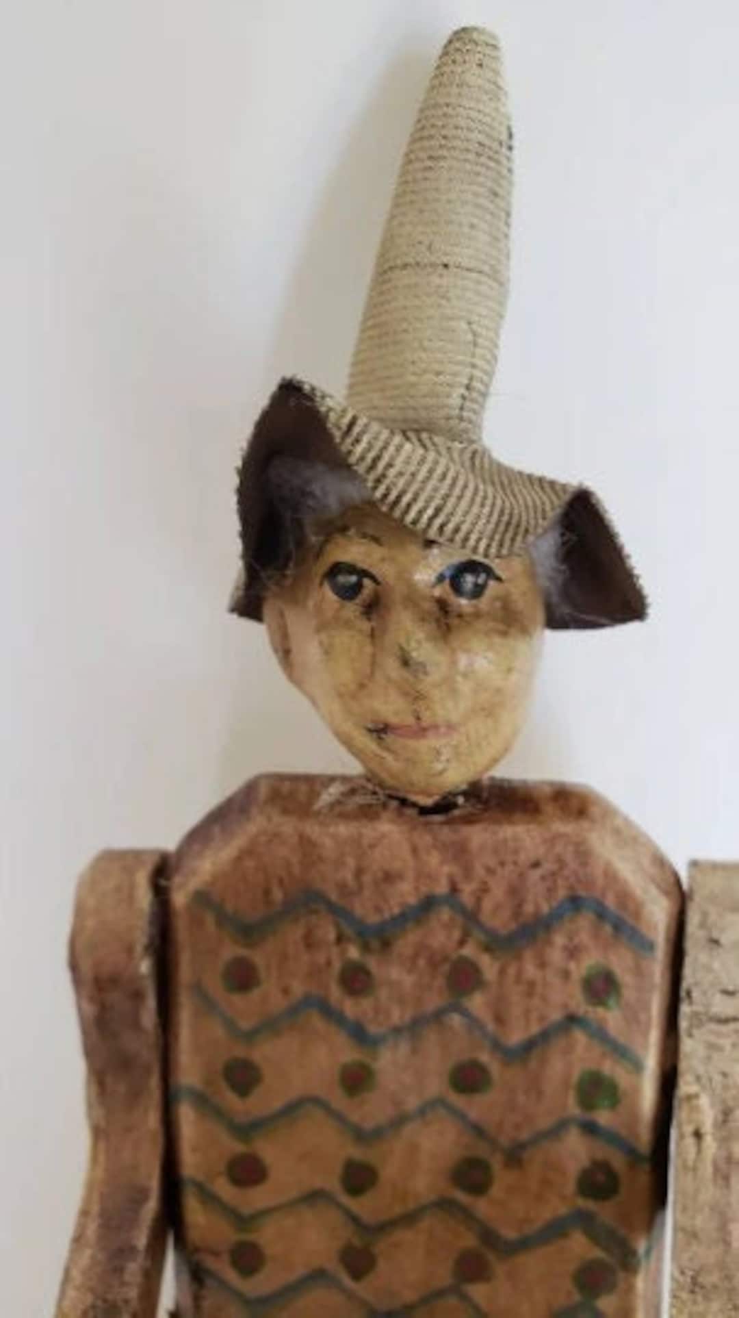 Antique Primitive Toy, Folk Art, Wooden Hand Carved Man/ Clown ...