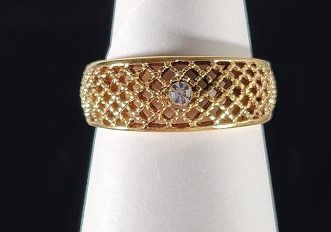 Avon Ring, Filigree Crystal Accent Gold Tone Size 8 Ring - Etsy