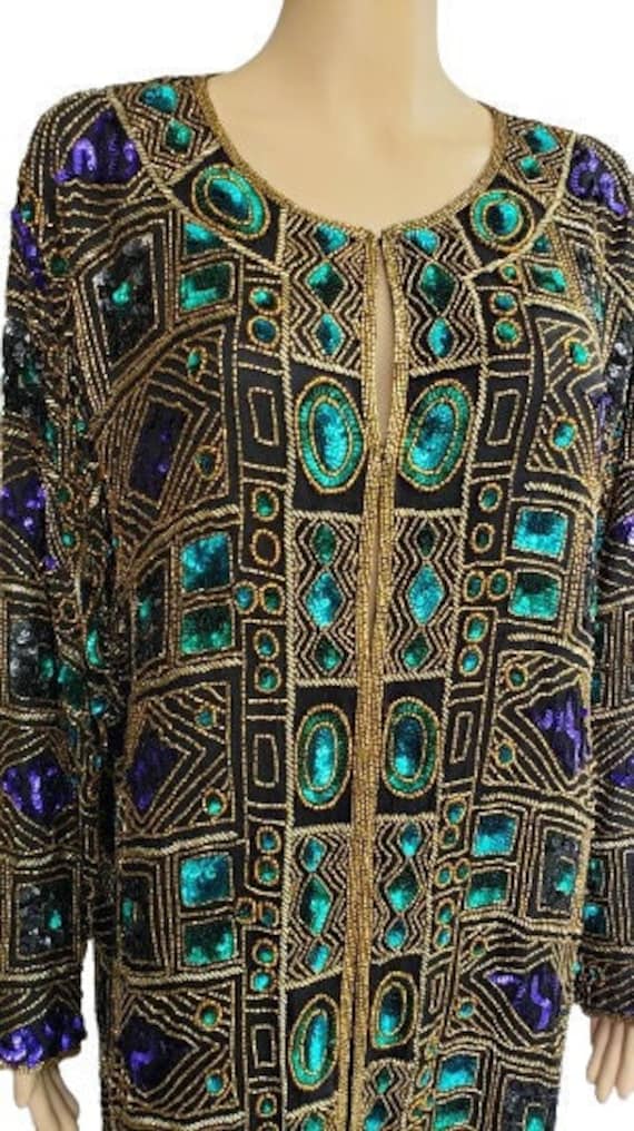 Long Heavily Silk Sequin Dress Coat Sequin Duster - Gem