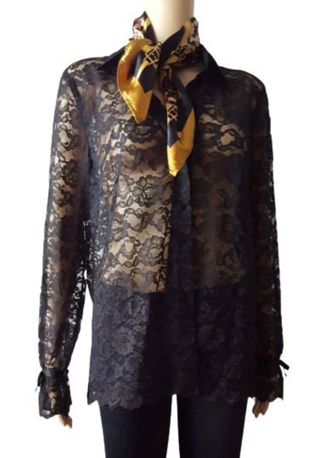 STARINGTON BLACK WOMEN Blouse, Long Sleeves, Sheer Lace Blouse ...
