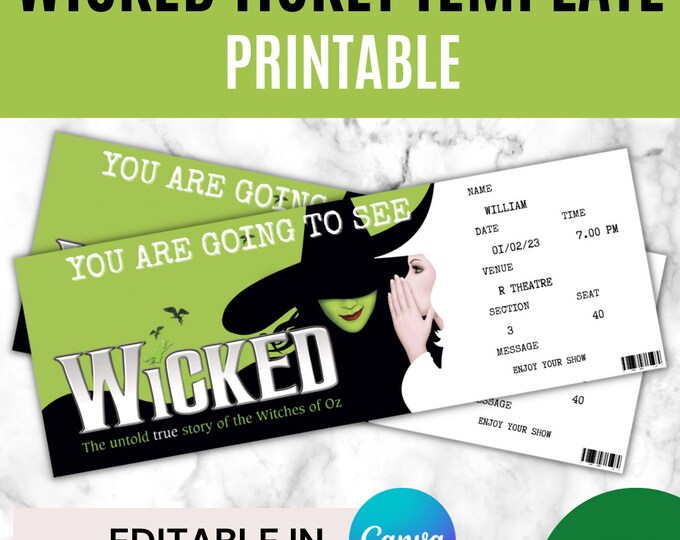 Wicked Musical Surprise Reveal Tickets, Editable Tickets Printable ...