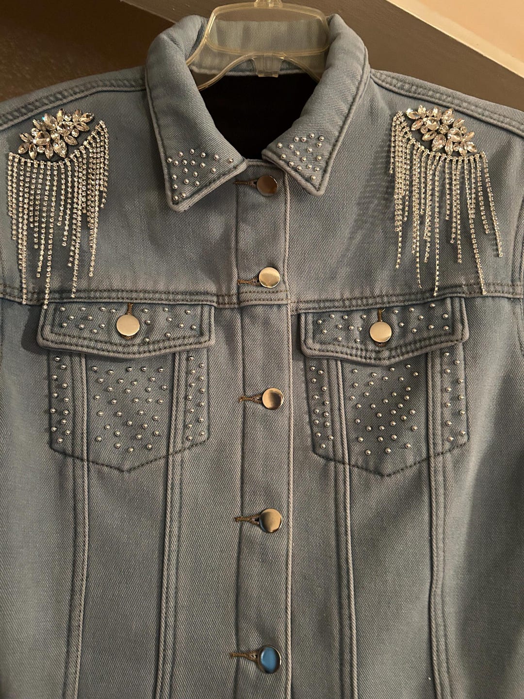Embellished Blue Jean Jacket: Silver Jewels & Fringe - Etsy