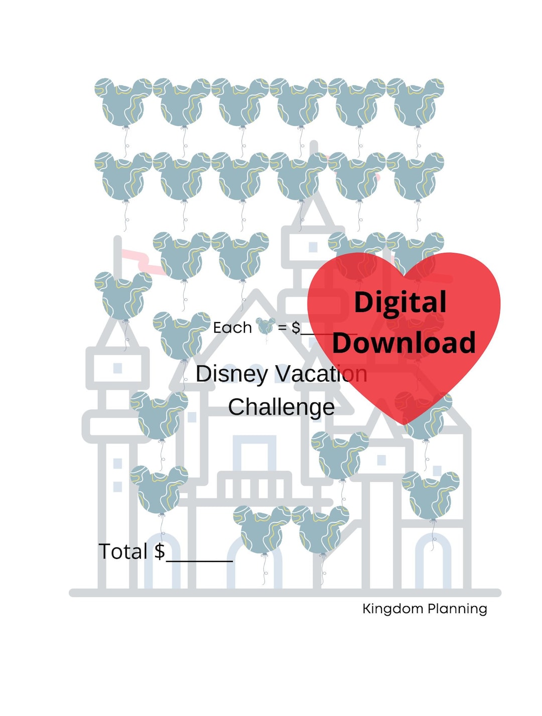 Dizney/magic Kingdom Savings Challenge, Budget, Tracker, Weekly, Low ...