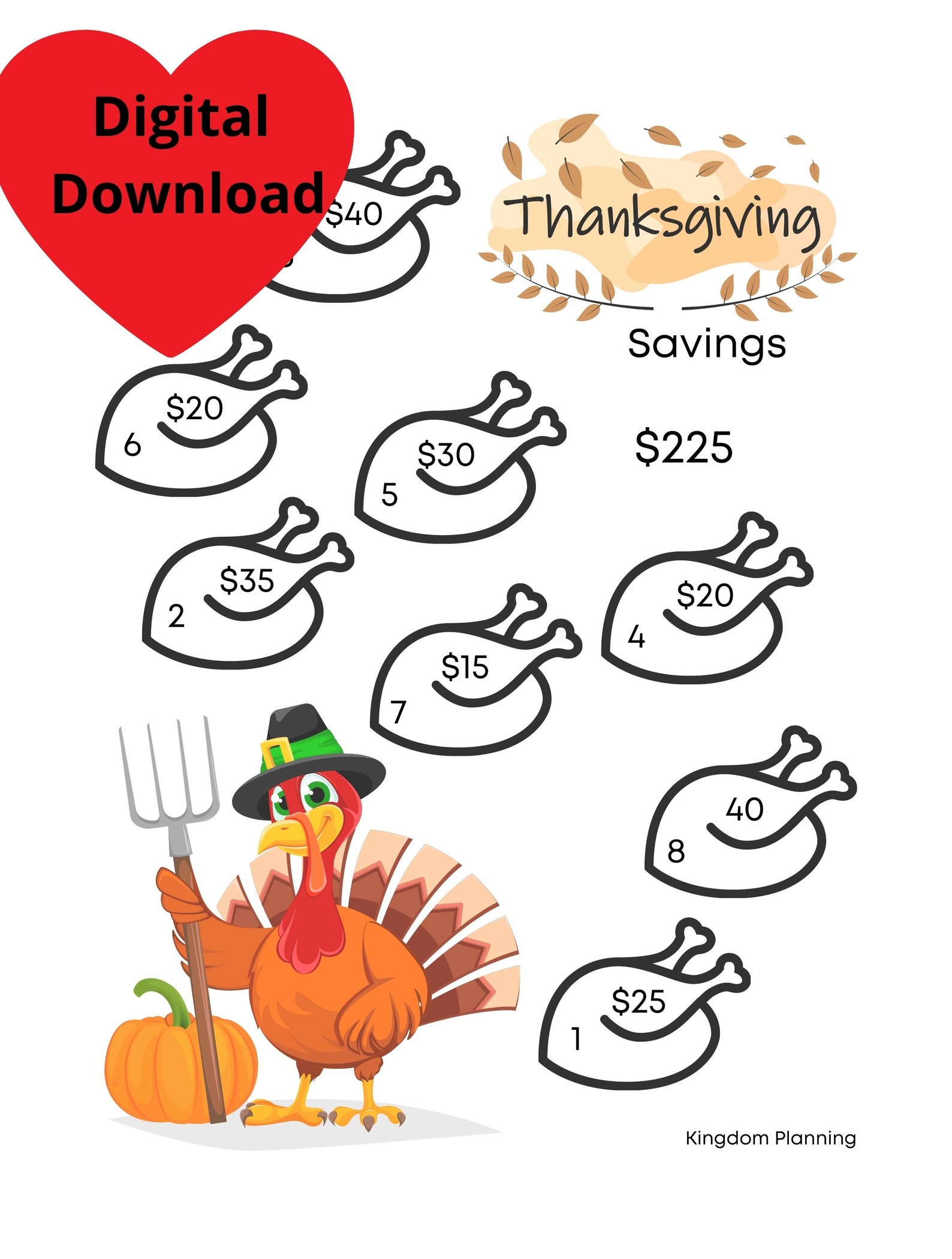 Thanksgiving Savings Challenge Budget Tracker Weekly Low - Etsy