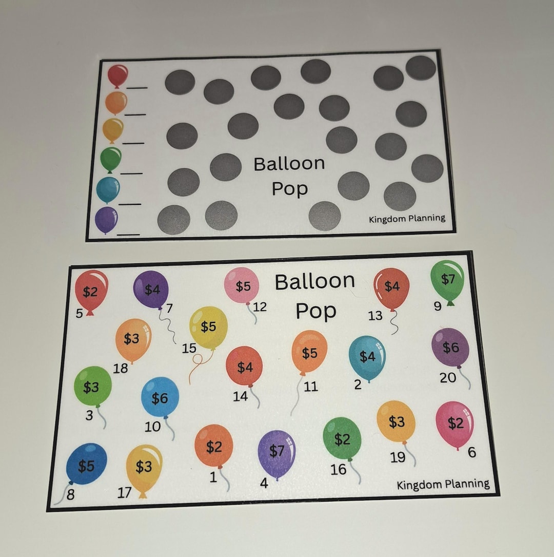 Balloon Pop Bundle With Scratch off Card. Low, Medium, or High - Etsy