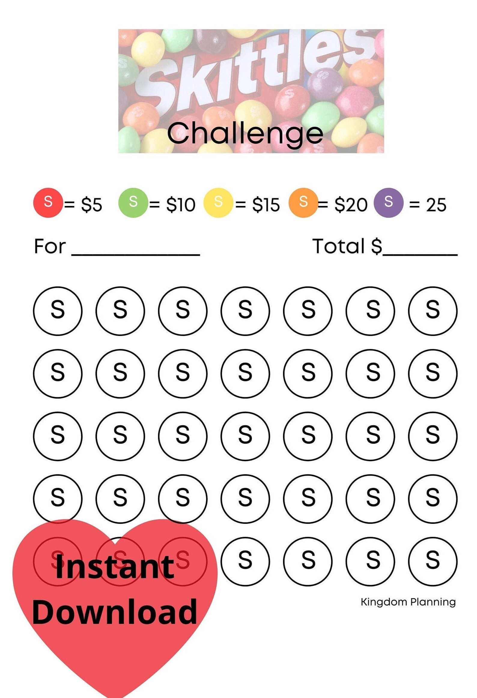 Skittles Savings Challenge Budget Tracker Weekly Low - Etsy