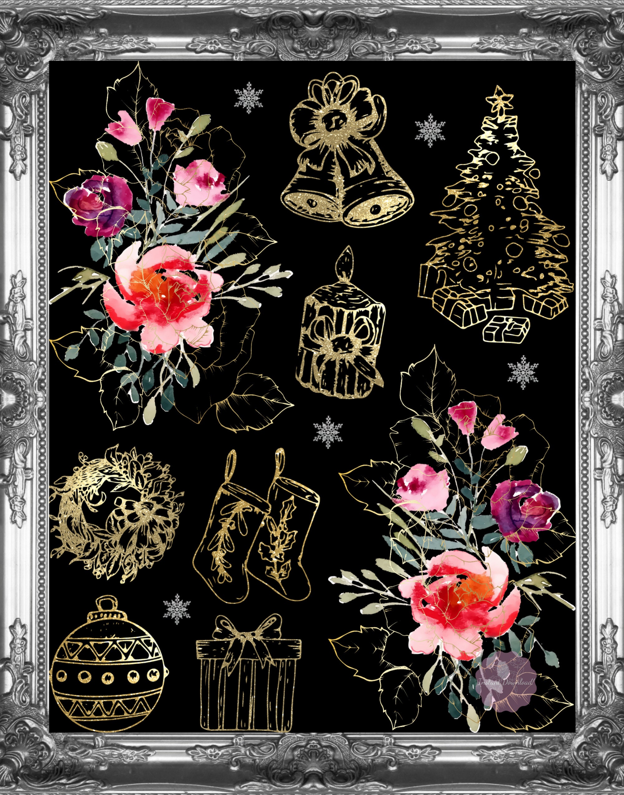 Christmas Winter Watercolor Flower Wall Art Decor Printable Print Photo ...