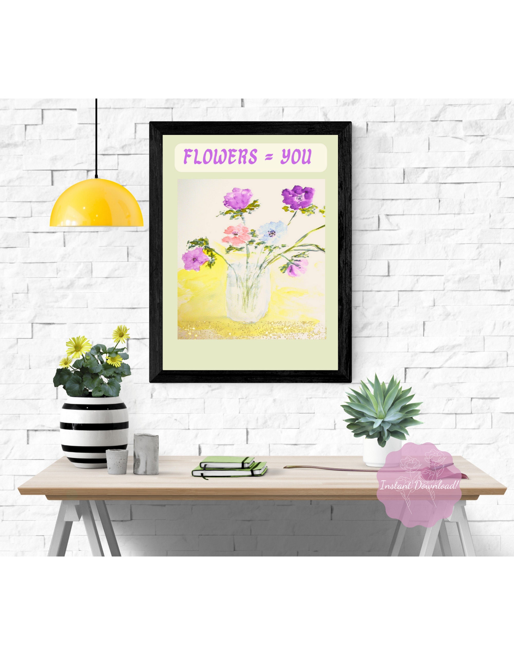 Watercolor Flower Wall Art, Portrait Painting, Flower Printable, Flower ...