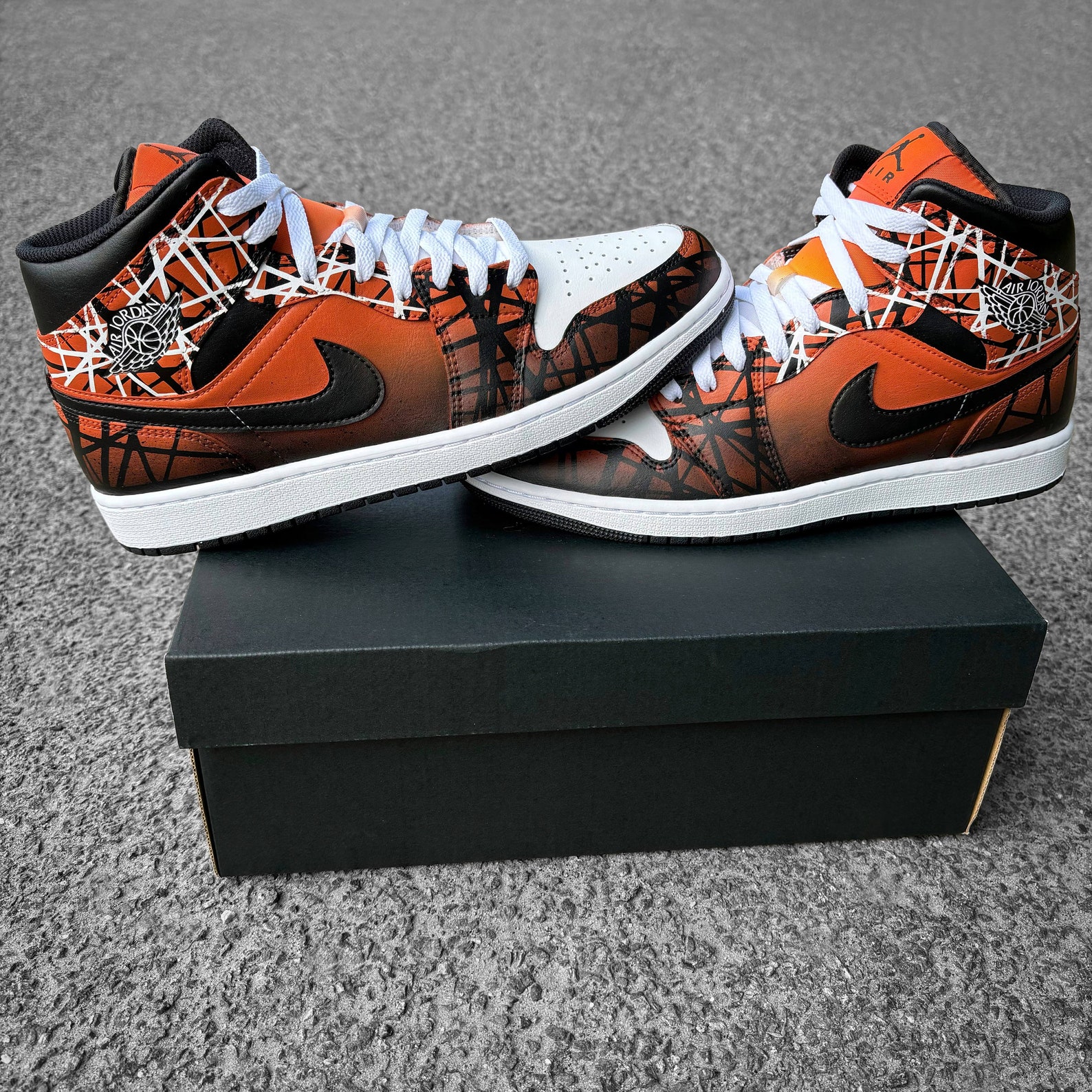 Custom Nike Air Jordan 1 Orange With White and Black Lines - Custom ...