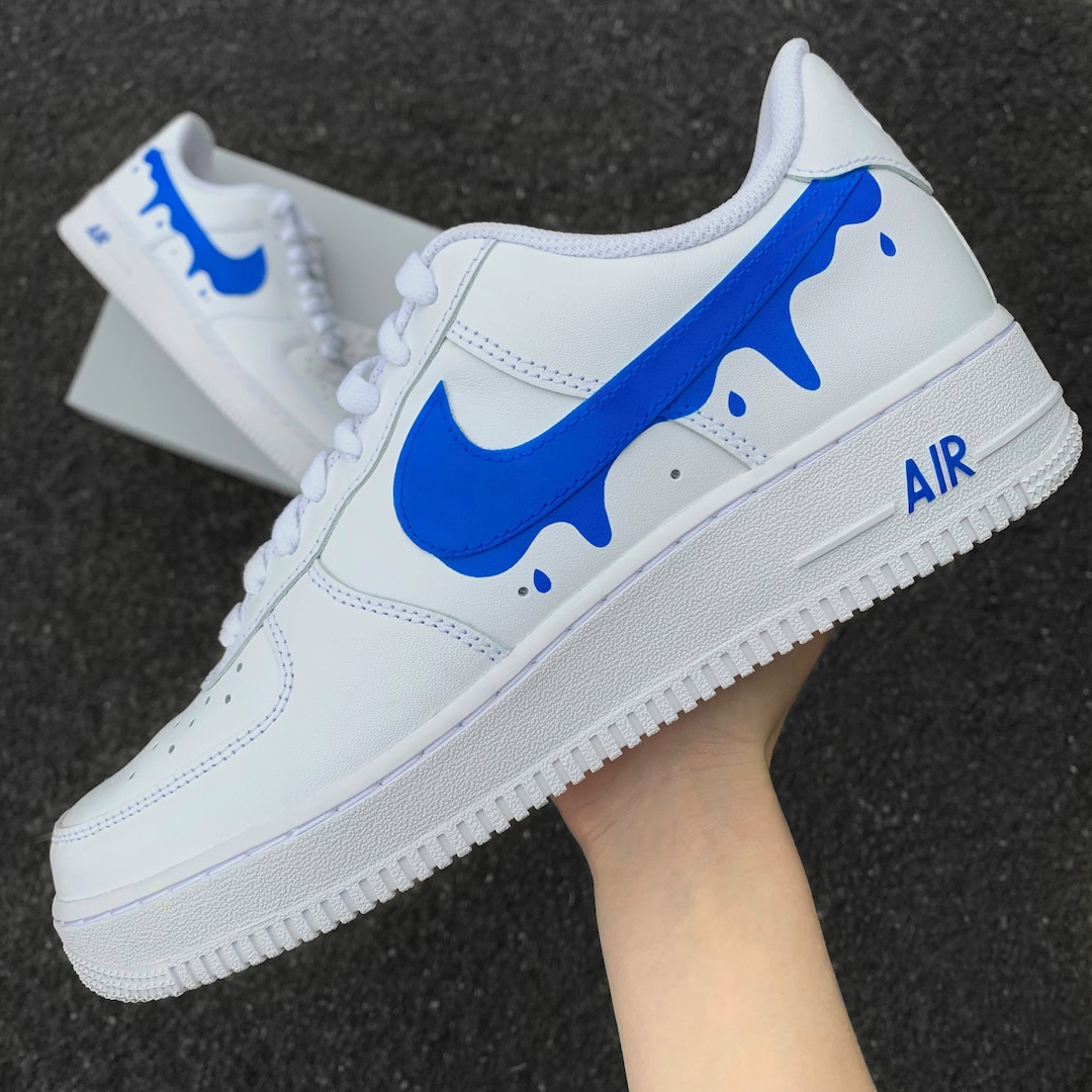 Nike Air Force 1 Blue Drip - Custom Sneaker Blue Drip - Blue Swoosh ...