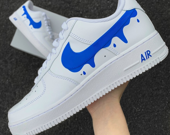Nike Air Force 1 Blue Drip - Custom Sneaker Blue Drip - Blue Swoosh ...
