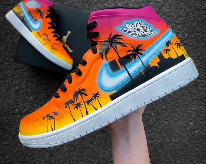 Nike Air Jordan 1 "tropical Summer" - Custom Sneaker Sunset With Palm ...