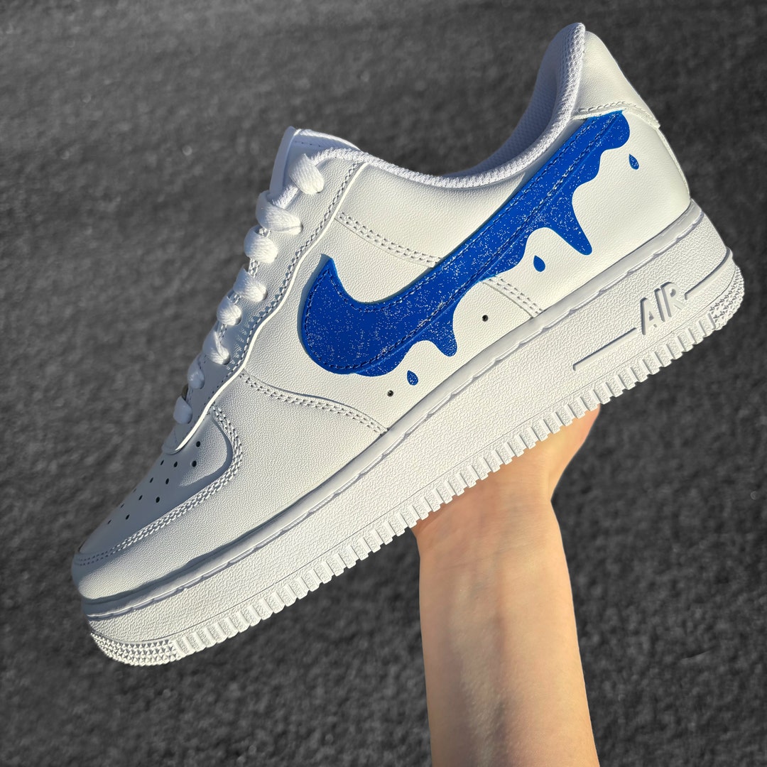 Nike Air Force 1 Blue Swoosh With Glitter - Custom Sneaker Glitter ...