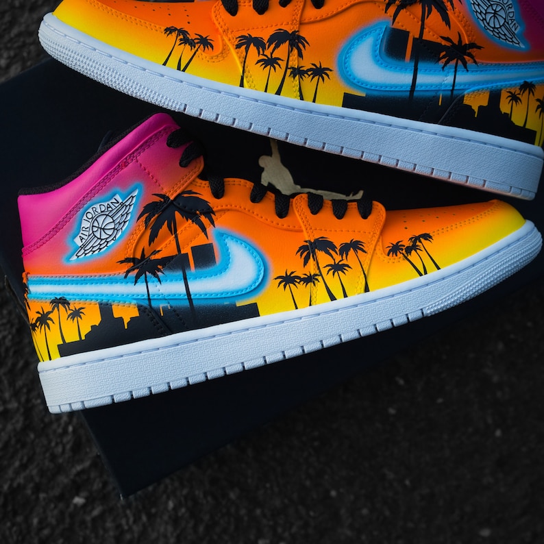 Custom Nike Air Jordan 1 "tropical Summer" - Sneaker Sunset With Palm ...